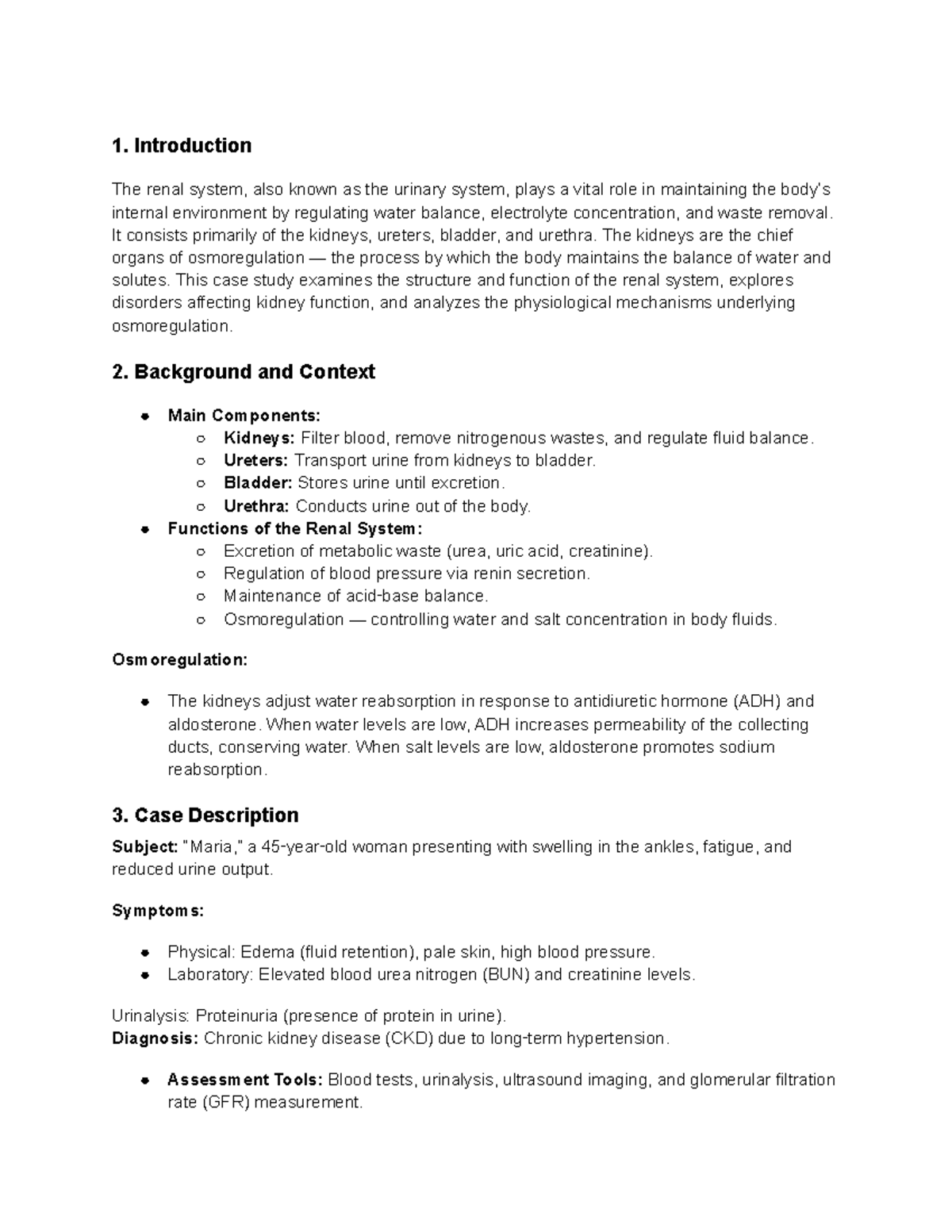 Case Study: Renal System Function & Disorders (BIO 101) - Studocu