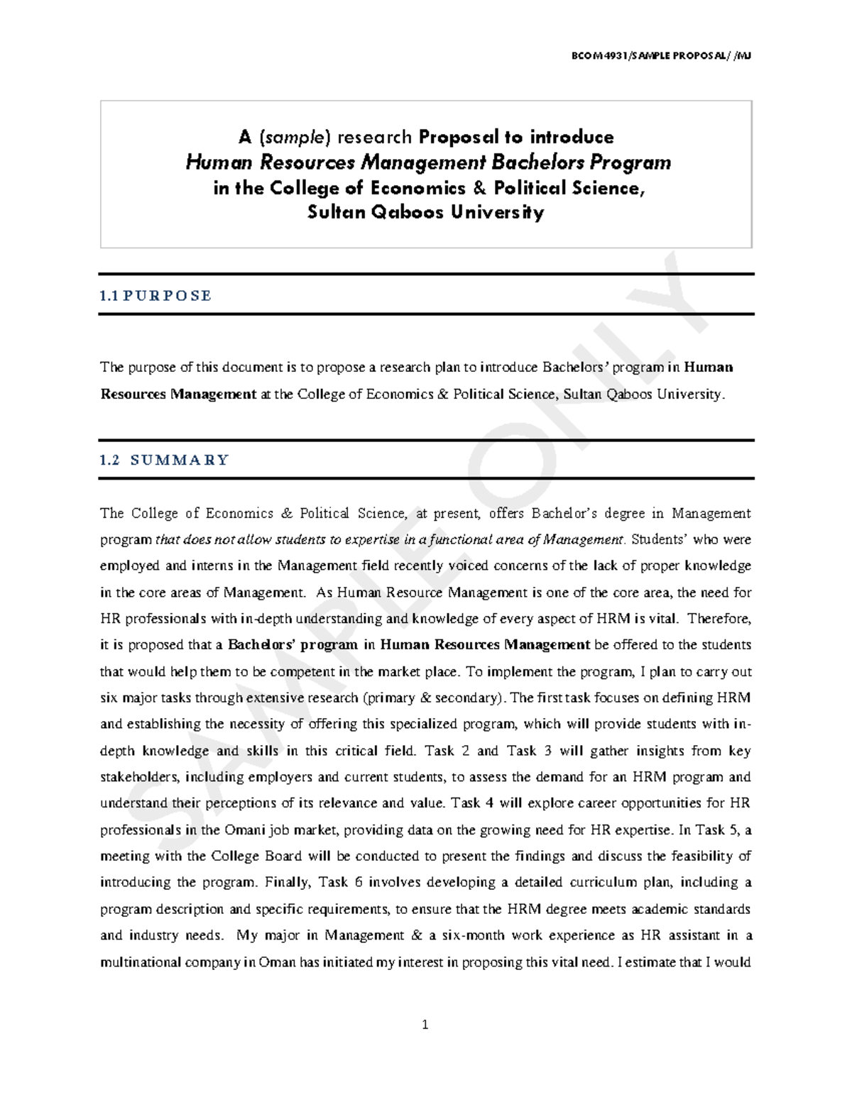Proposal for Introducing HRM Bachelor’s Program in CEPS at SQU - Studocu