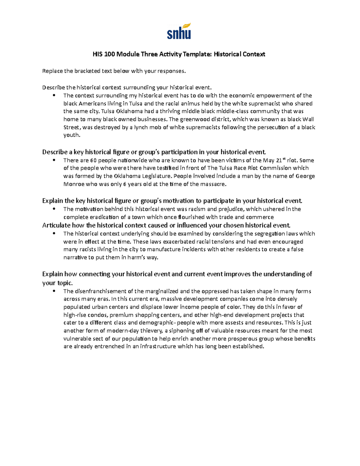 HIS 100 Module Three Activity: Analyzing Historical Context of Tulsa ...