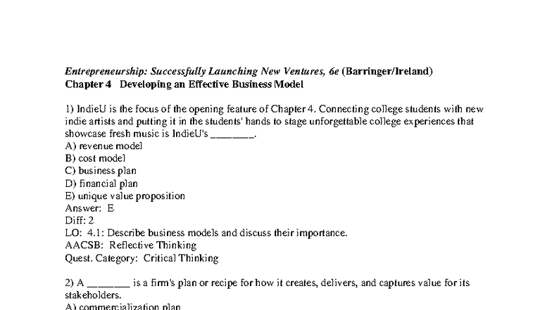 ENT 6e Chapter 4: Developing an Effective Business Model Insights - Studocu
