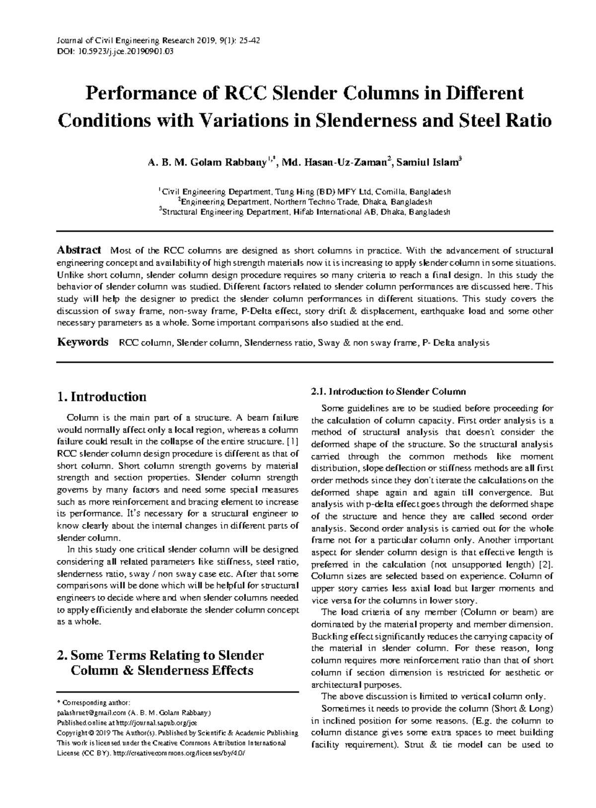 Performance of RCC Slender Columns: Analysis of Slenderness & Steel ...