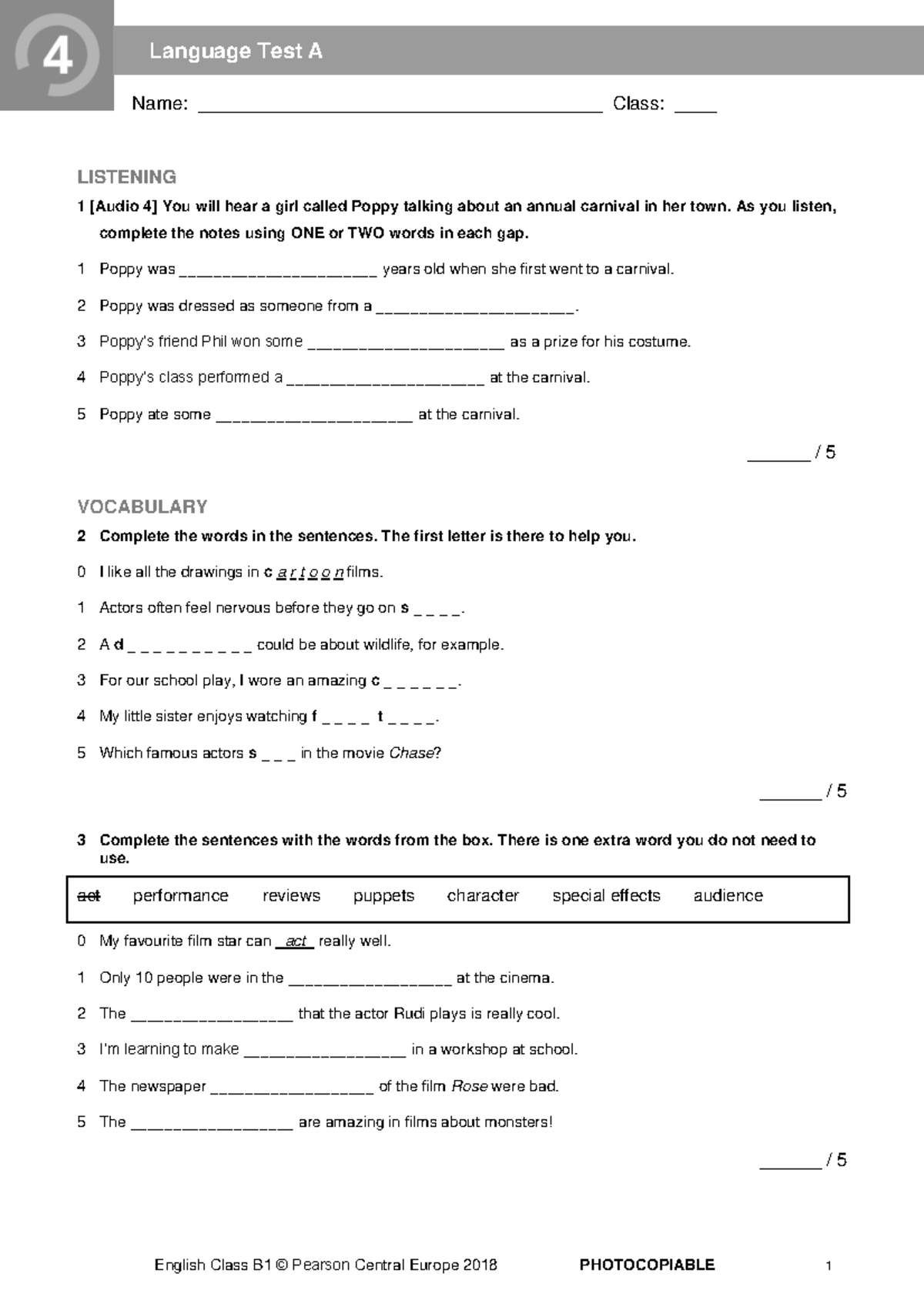 Language Test A (ECB1) - Listening, Grammar, Reading, Writing - Studocu
