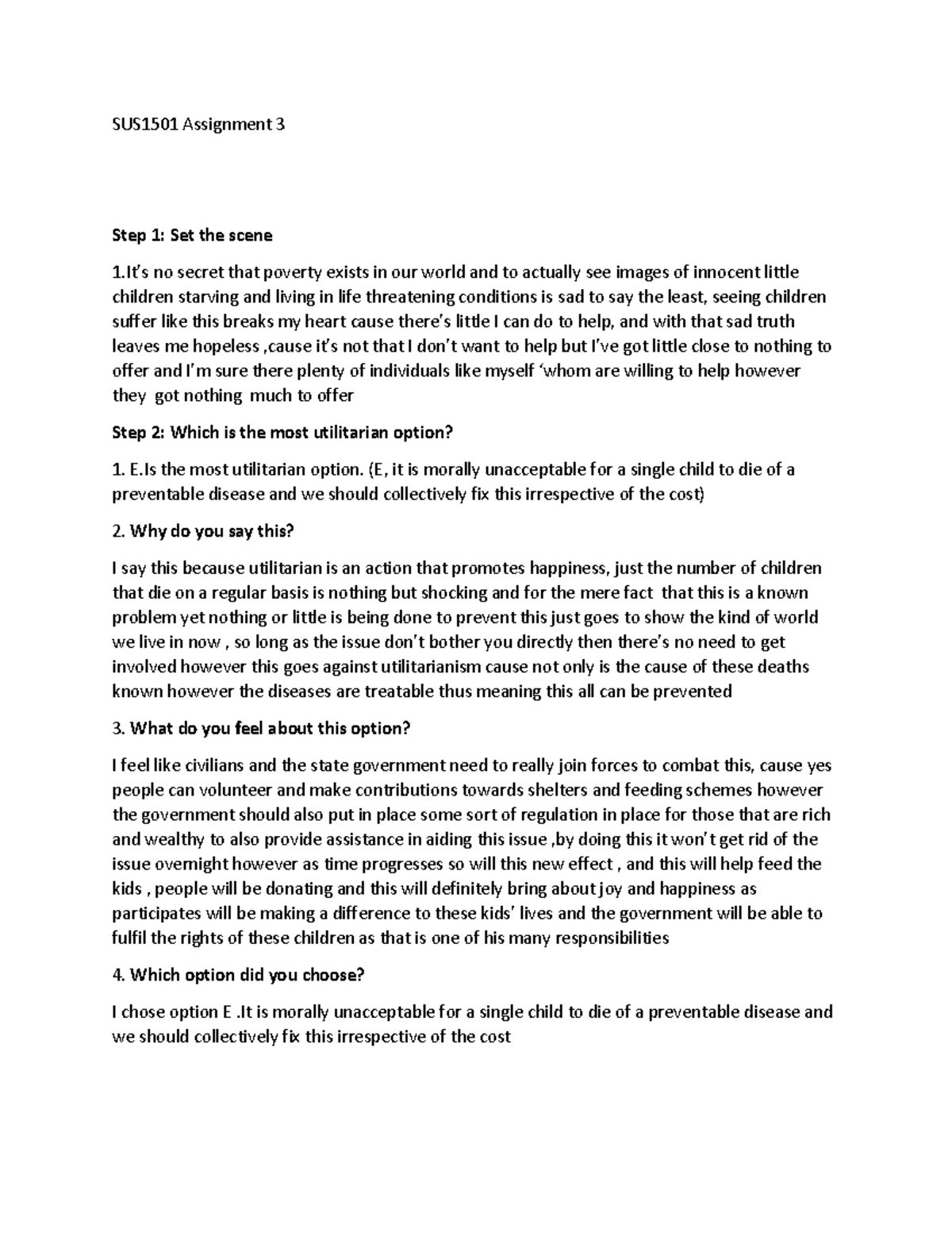 SUS1501 Assignment 3 - Analyzing Utilitarian Approaches to Poverty ...
