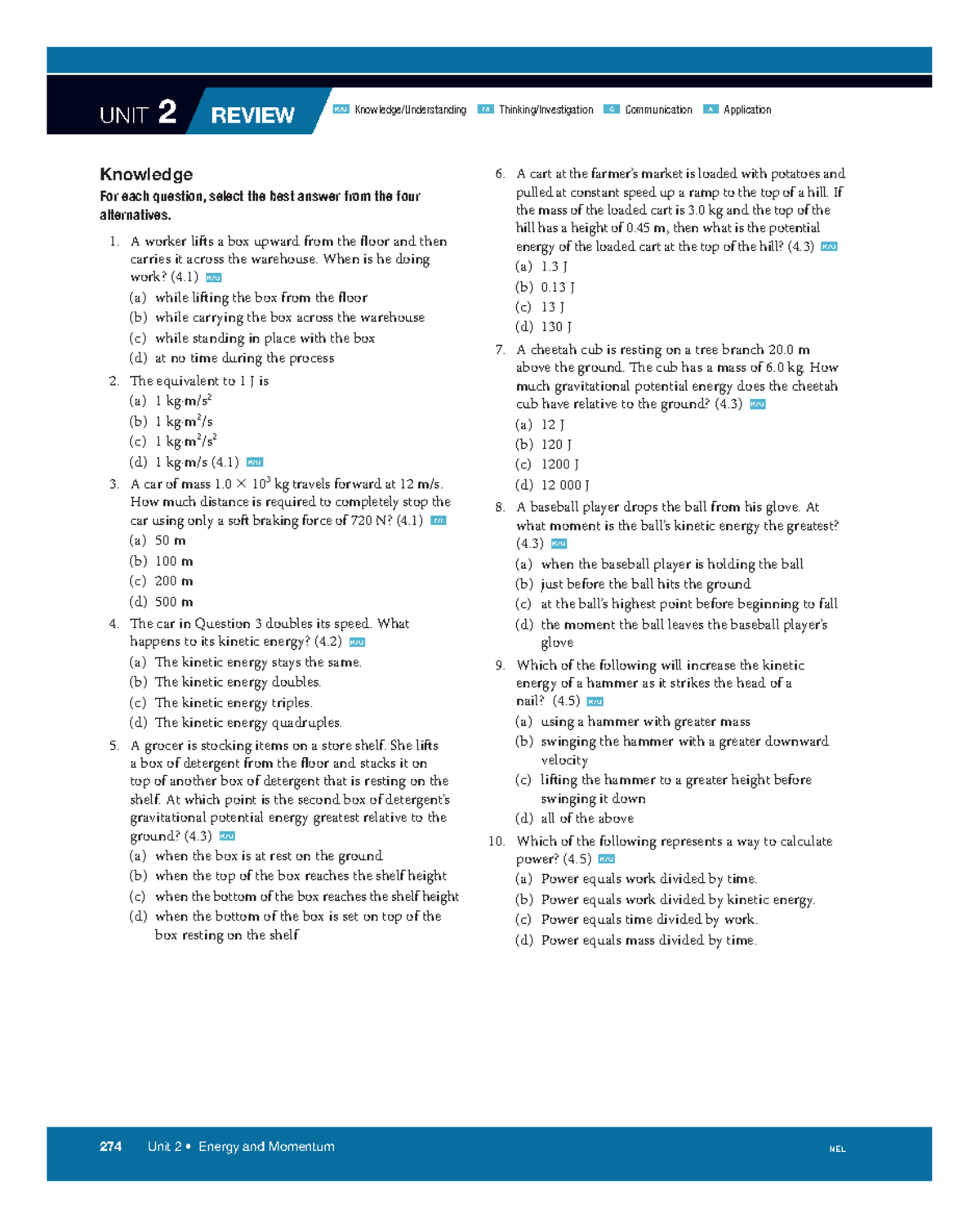 Phys12 u2 review - Nelson Physics 12 textbook - K/U Knowledge ...