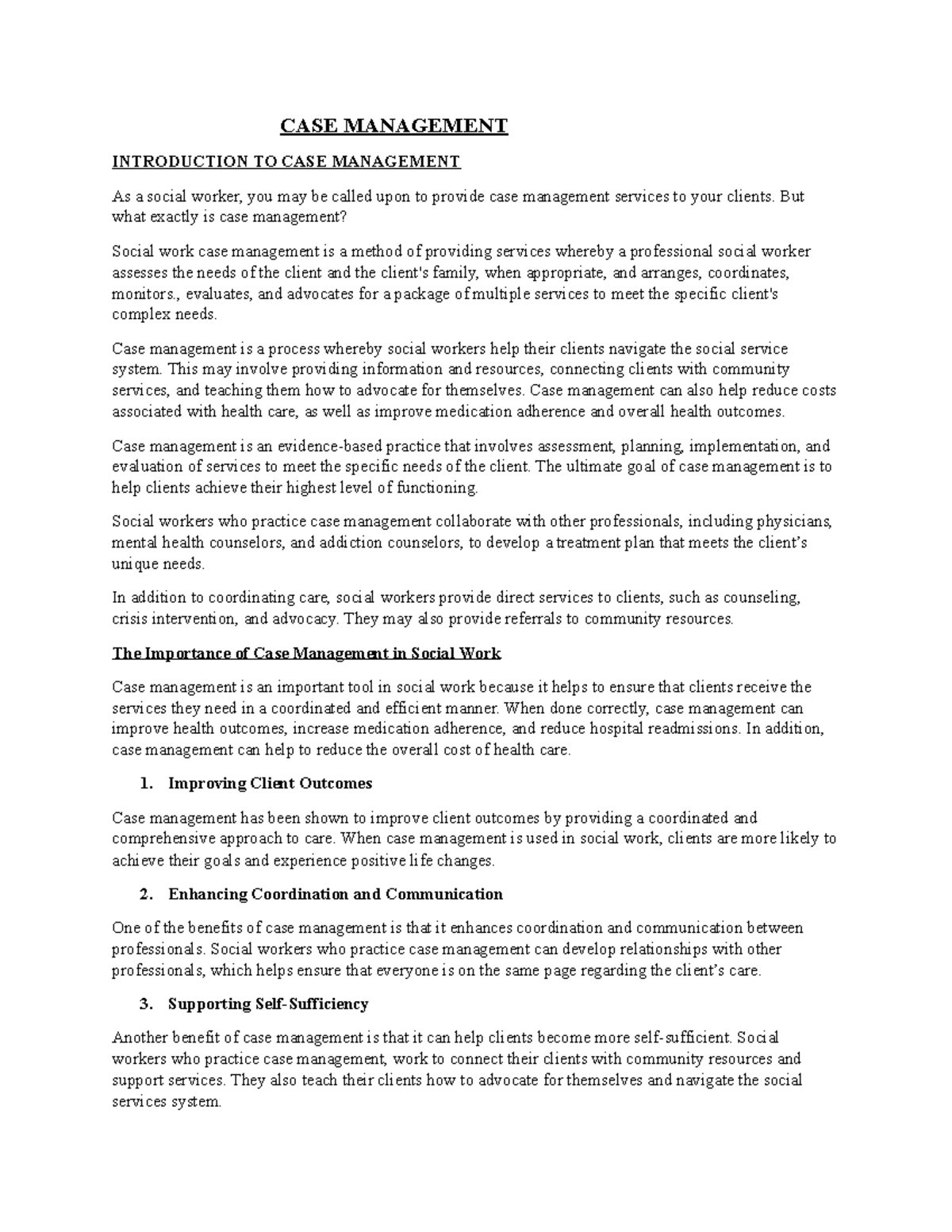 CASE Management Overview and Best Practices for Social Workers - Studocu