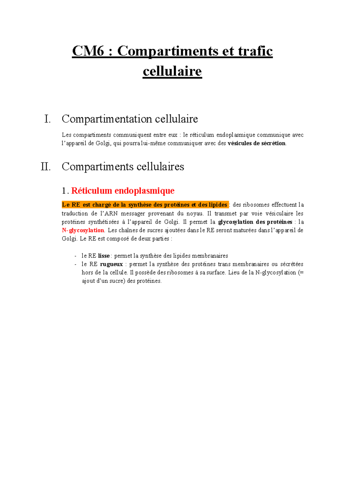 CM6 Compartiments et trafic cellulaire - Compartimentation cellulaire ...