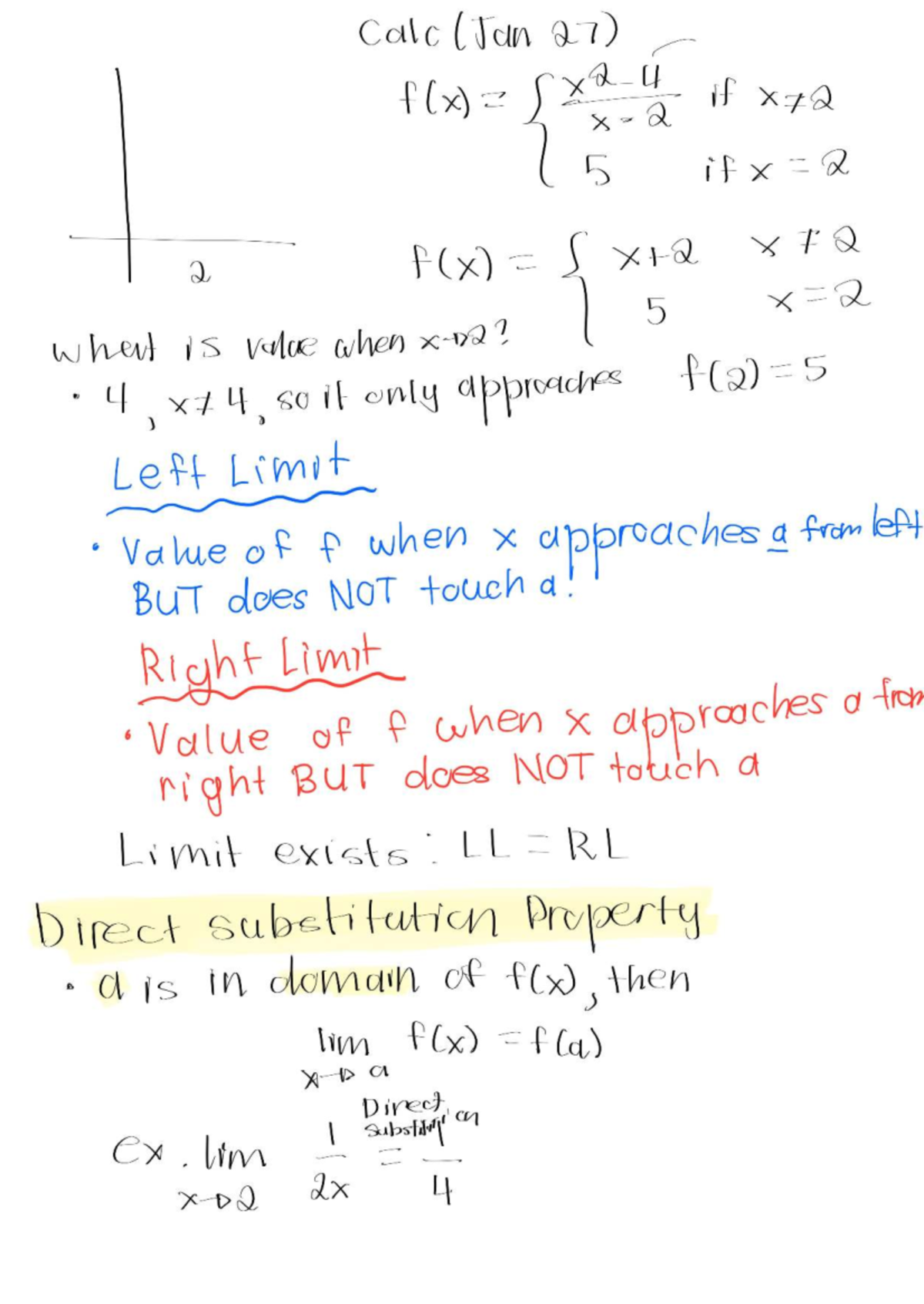 Calc Notes: Limits and Direct Substitution (Jan 27) - Studocu