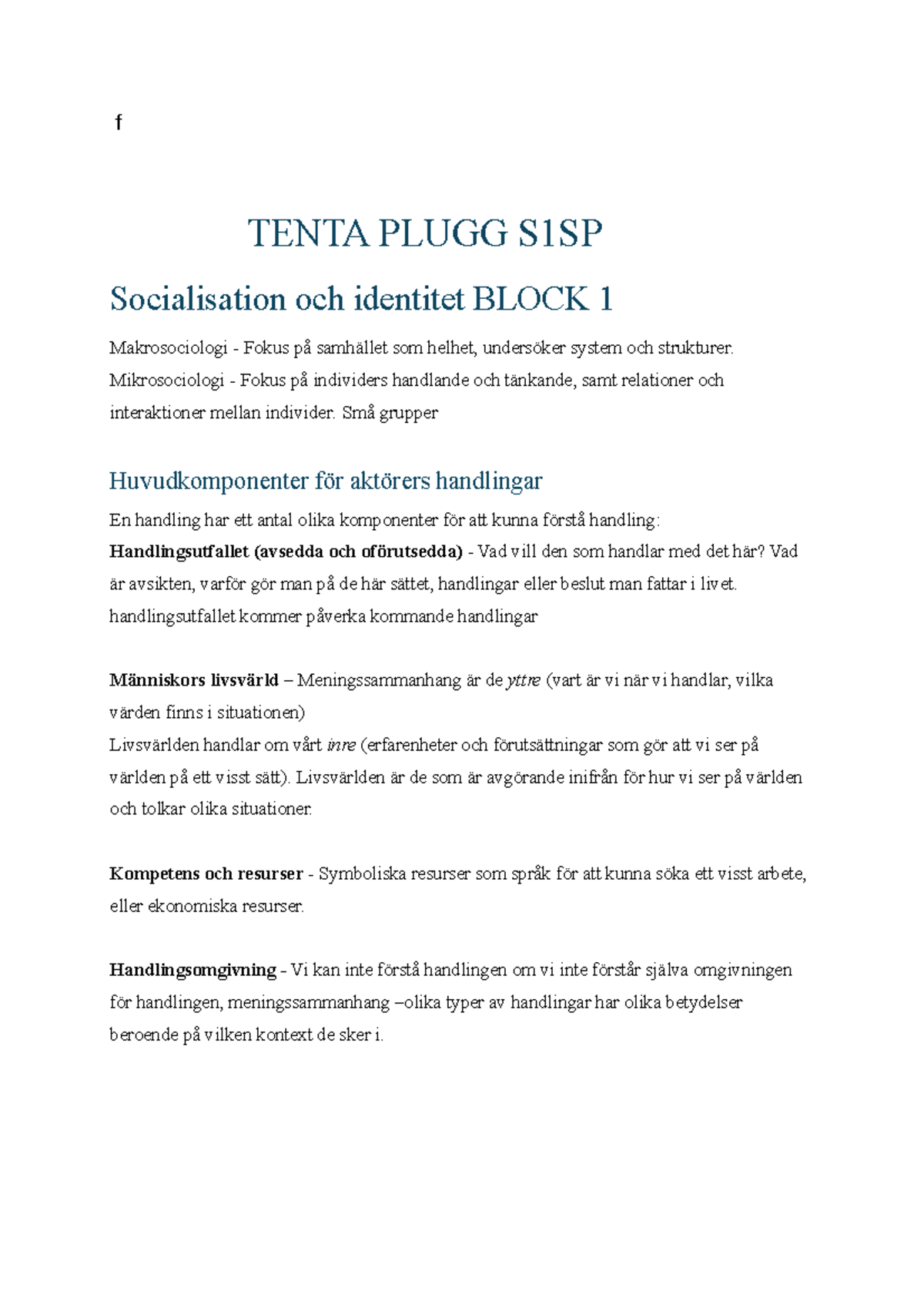 Tentapärm - S1SP Socialisation och identitet: Block 1 & 2 ...