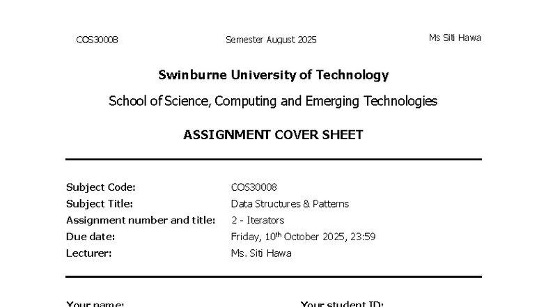 Data Structures Patterns (COMP123) Assignment 2: Iterators - Studocu