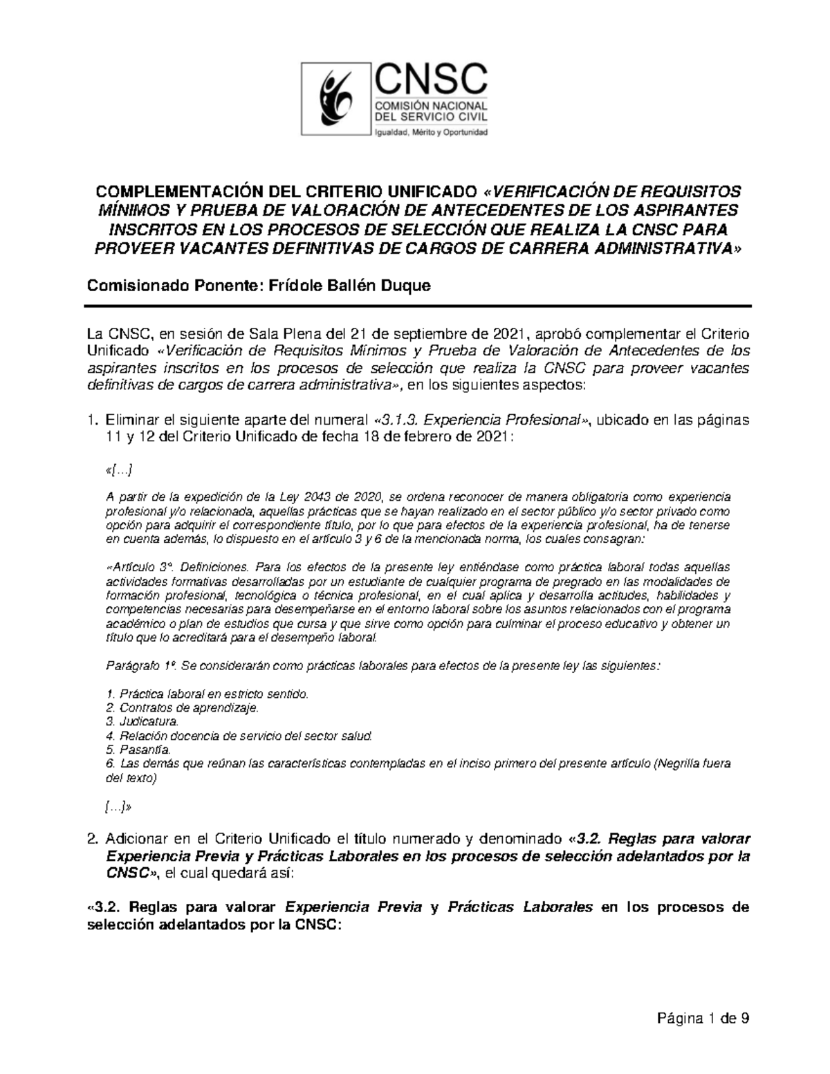 Criterios de Valoración de Experiencia Laboral en Procesos de Selección ...