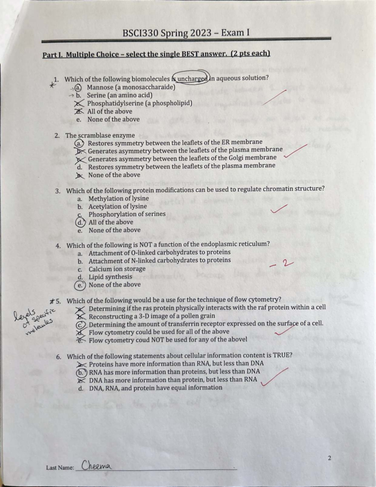 BSCI330 Spring 2023 Exam I: Multiple Choice & Short Answer Review - Studocu
