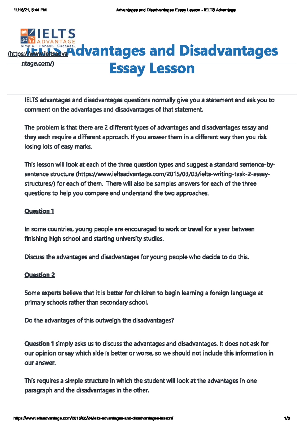 IELTS Writing Task 2: Tips for Advantages and Disadvantages Essays - Studocu