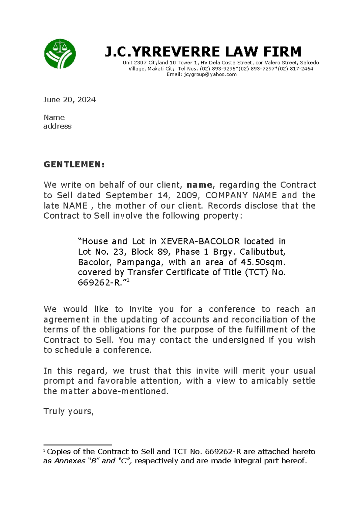 J.C.YRREVERRE Law Firm Conference Invitation Letter - June 2024 - Studocu
