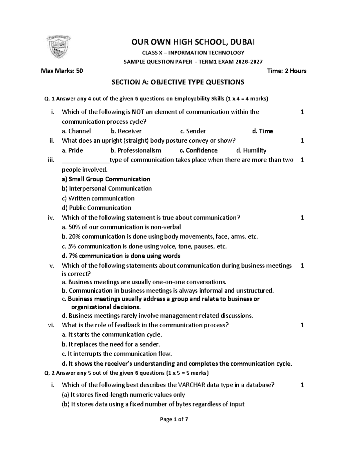 GR 10 IT MS Sample Paper Term 1 Exam 2026-2027 - Studocu