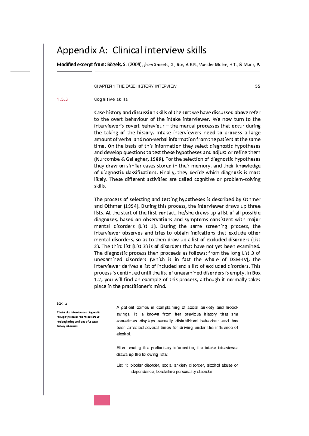 Appendix A - Essential Clinical Interview Skills for Diagnostics ...
