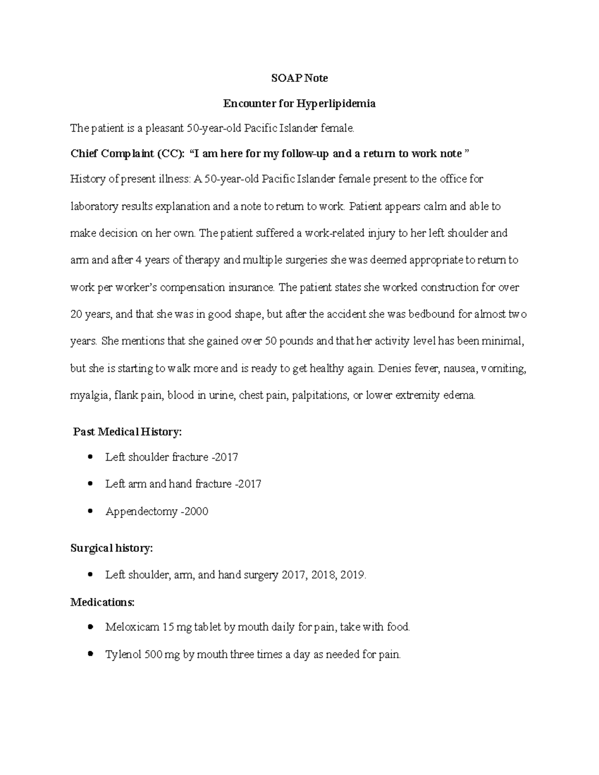 SOAP Note for Hyperlipidemia Management - Clinical Overview - Studocu