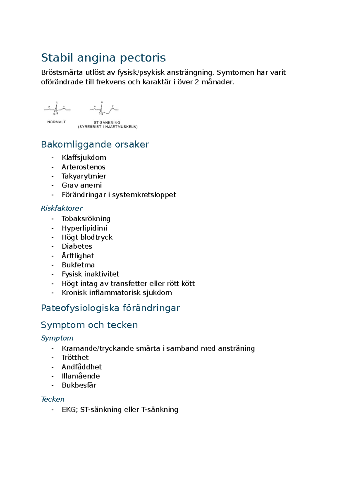 Muntlig examination; hjärt-kjärlsjukdomar - Stabil angina pectoris ...