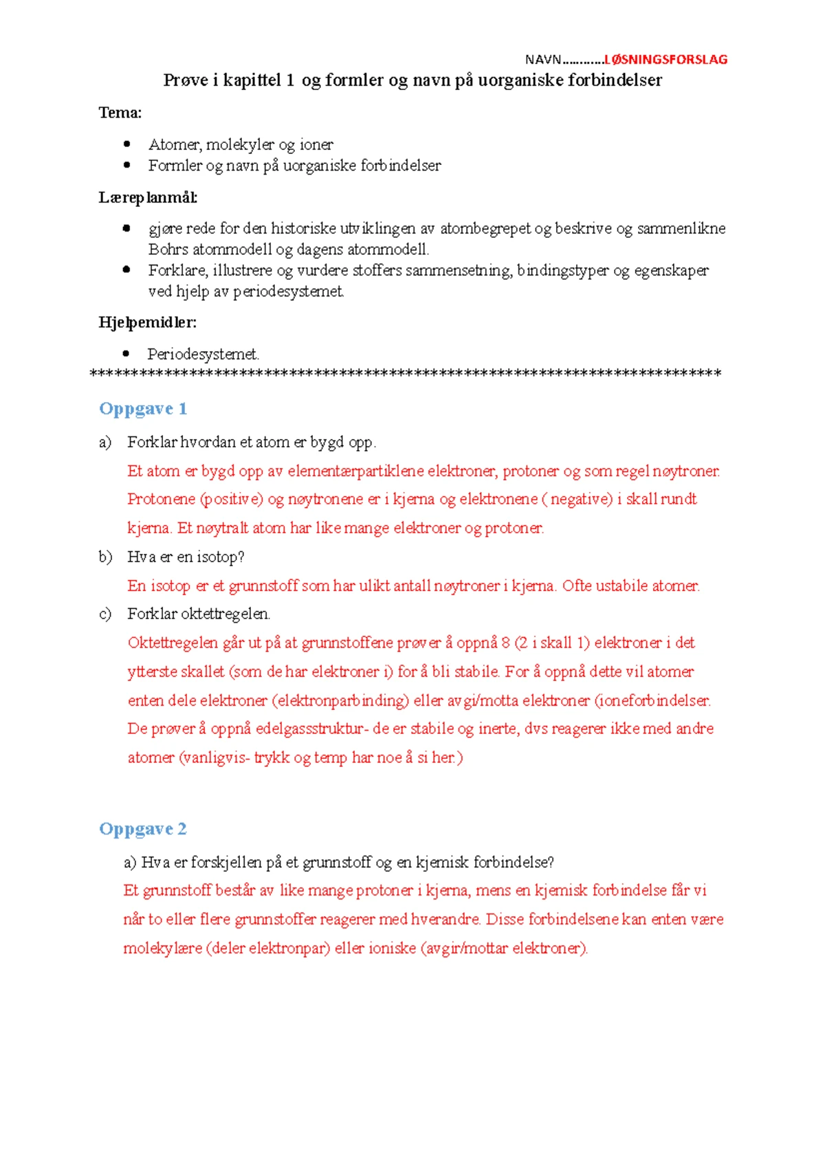 Kapittel 3 - Reaksjoner og Beregninger i Kjemi (KJEM101) - Studocu