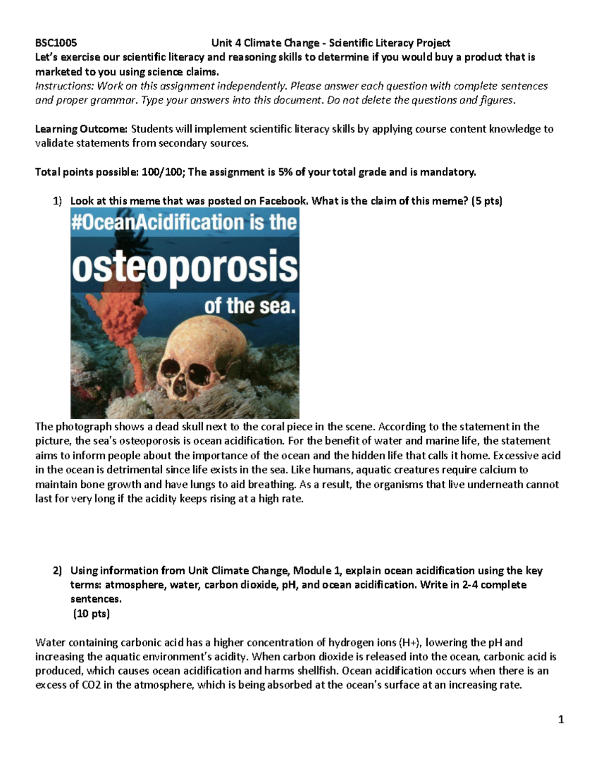BSC1005 Unit 4 Climate Change Scientific Literacy Project Analysis ...