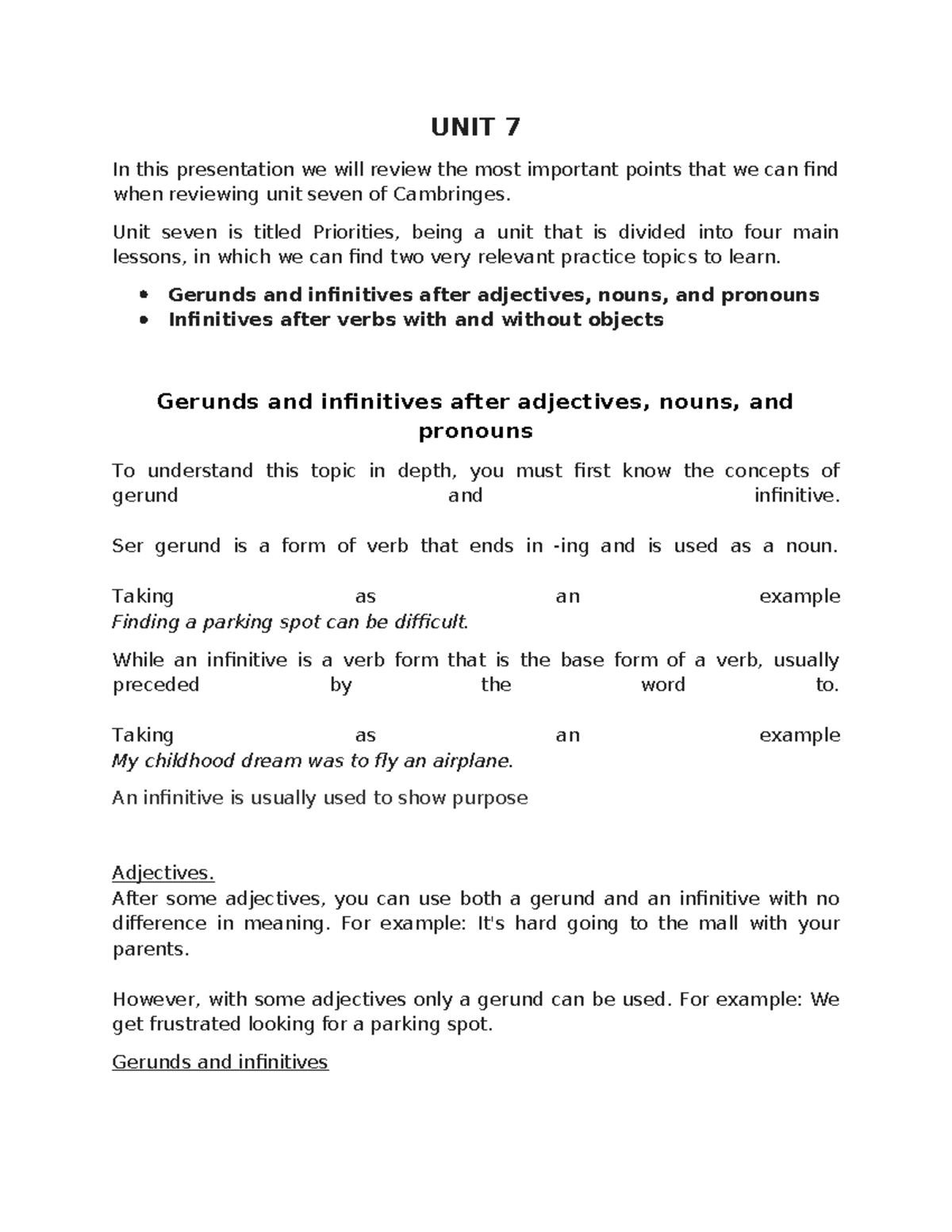 Gerunds & Infinitives After Adjectives - Unit 7 Overview (ENG 101 ...