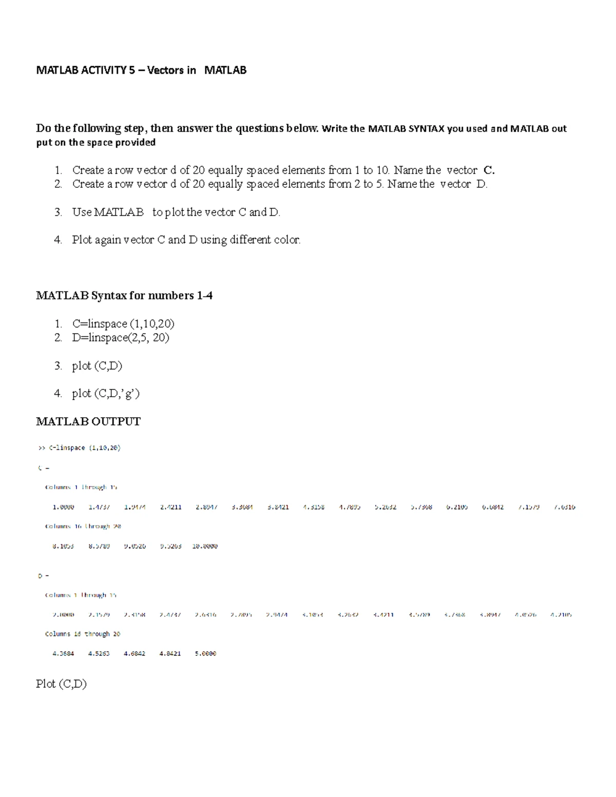 Matlab Activity 3 - Bihasa - NAME: BIHASA, VINCENT RAFAEL A. Section: CE21S MATLAB ACTIVITY 3 ...