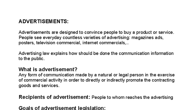 ADVERTISING LAW: Understanding Regulations and Practices - Studocu