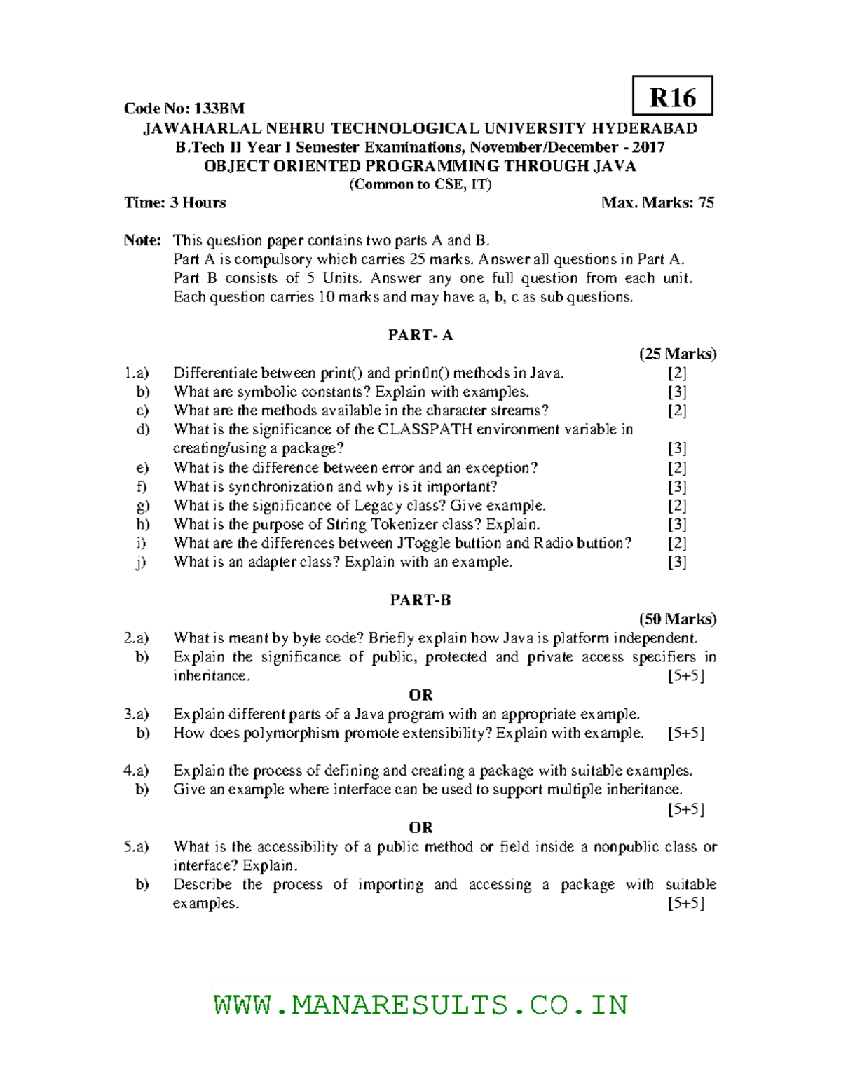 Java2017 - PREVIOUS YEAR QUESTION PAPER R16 - Code No: 133BM JAWAHARLAL ...