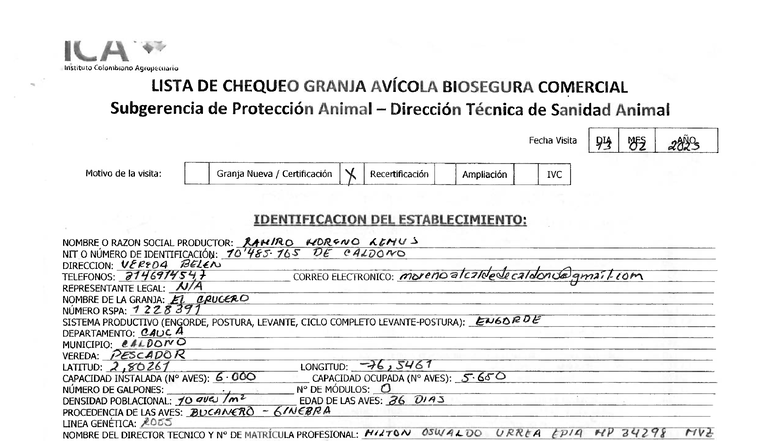 ICA 2025: Informe Técnico y Lista de Chequeo Granja Avícola Biosegura ...