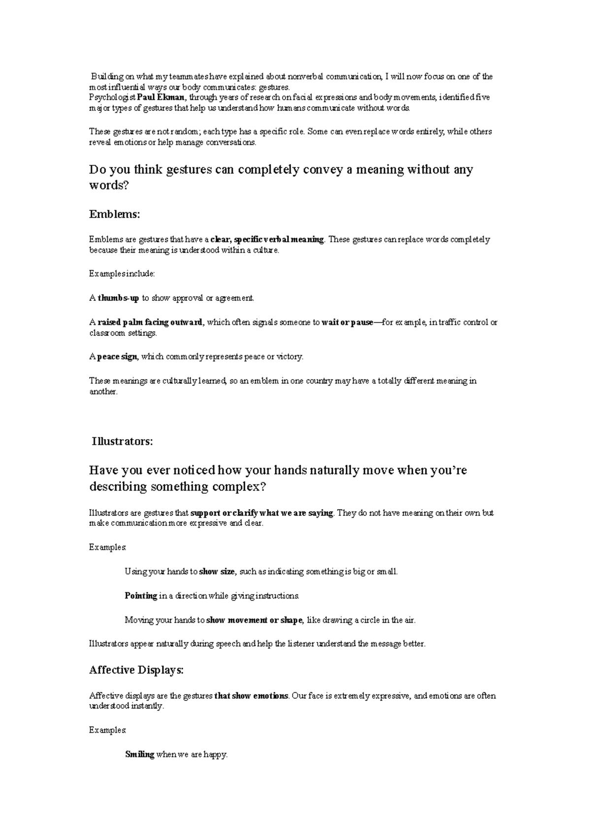 English Presentation on Nonverbal Communication: Gestures Explained ...