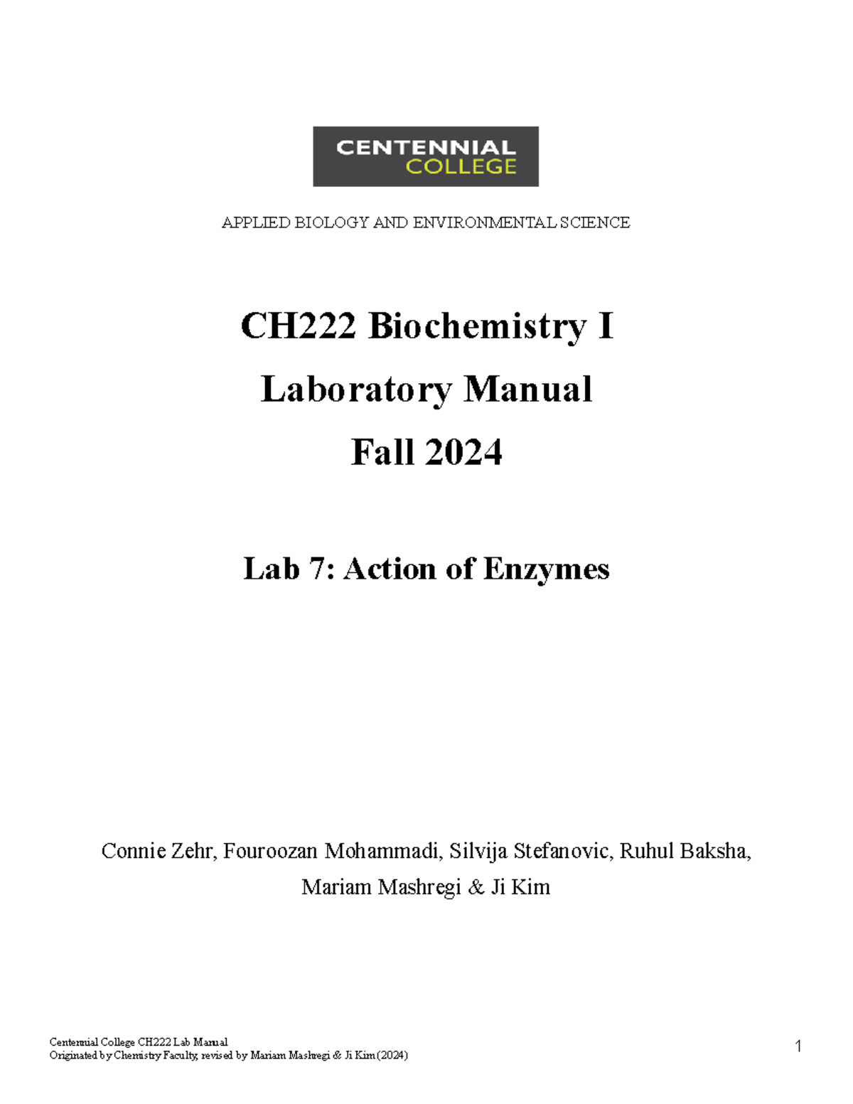 CH222 Lab 7: Action of Enzymes - Winter 2025 Manual - Studocu
