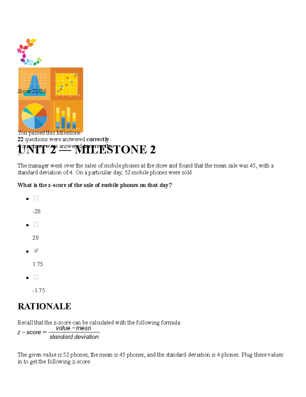 Sophia Statistics Unit 2 Milestone 2 Review and Analysis - Studocu
