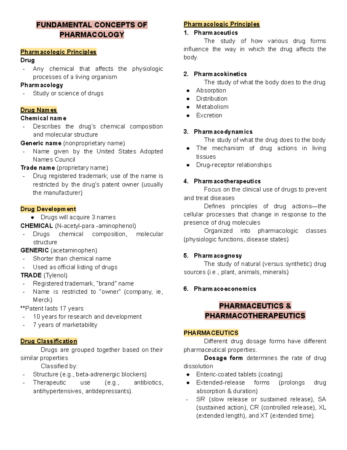 Pharmaco - hahsieisuqysgsgsgs - FUNDAMENTAL CONCEPTS OF PHARMACOLOGY ...