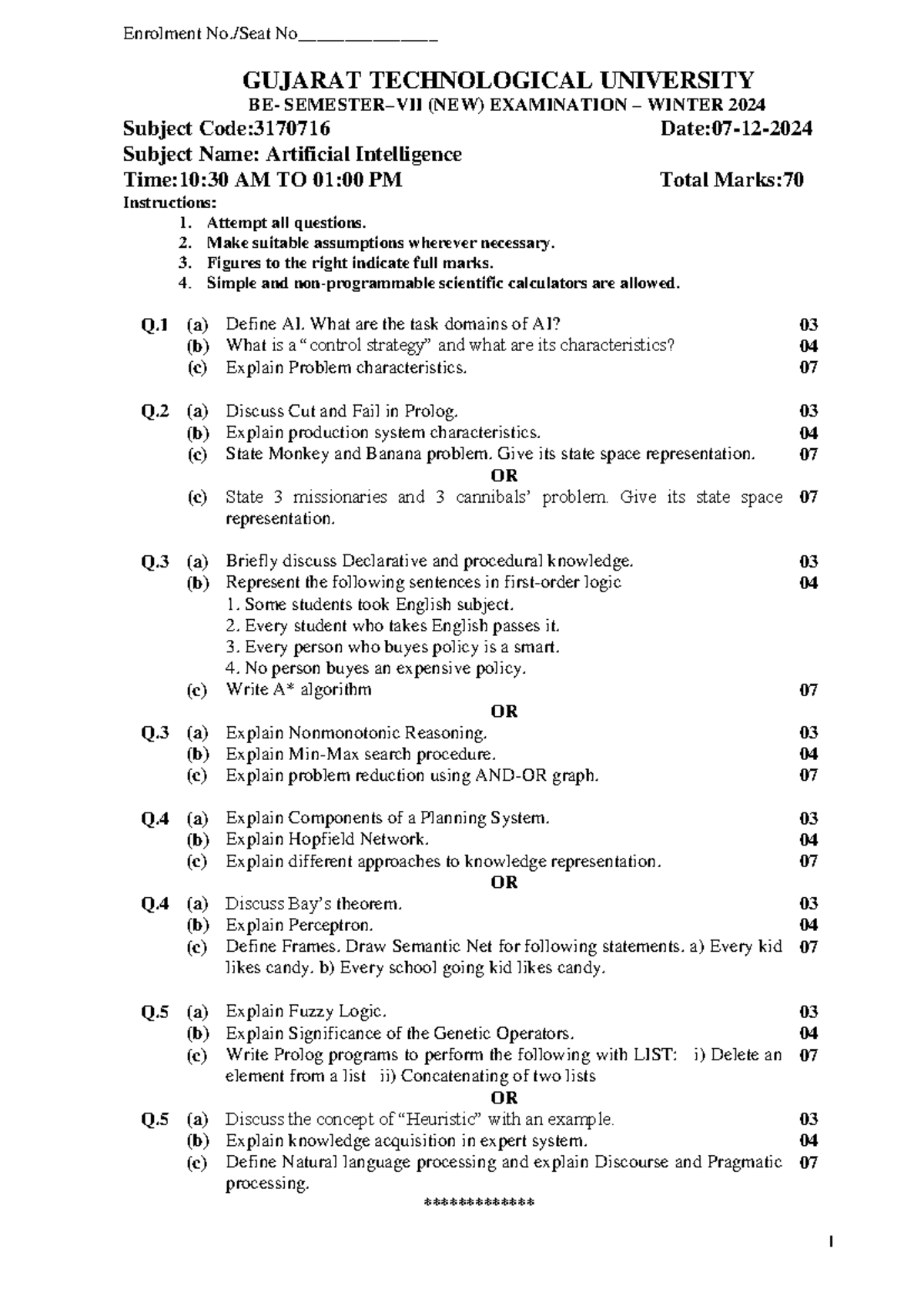 3170716 - AI Winter 2024 Examination Paper - Studocu