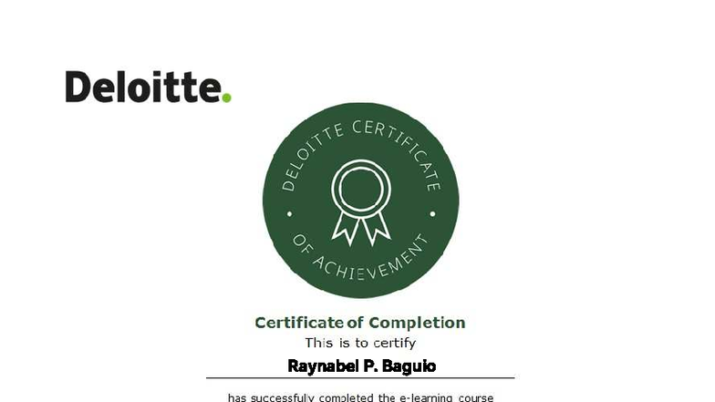 Deloitte. Ass#2. Raynabel - Eng, Fil, Math - Deloitte DELOITTE CERTIFICATE OF ACHIEVEMENT - Studocu