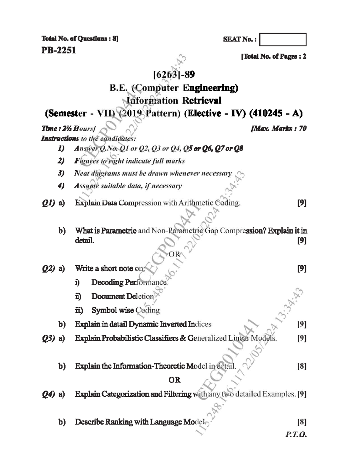 IR 410245 A - B.E. Computer Engg. Endsem Paper May 2024 - Studocu
