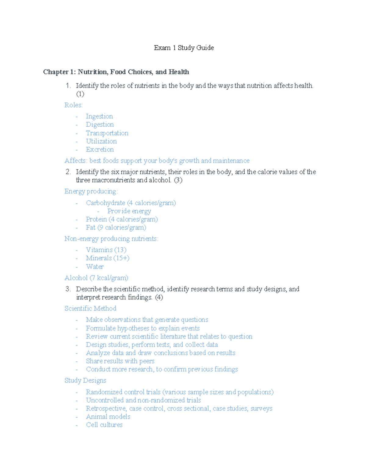 Exam 1 Study Guide: Nutrition Concepts & Dietary Guidelines - Studocu