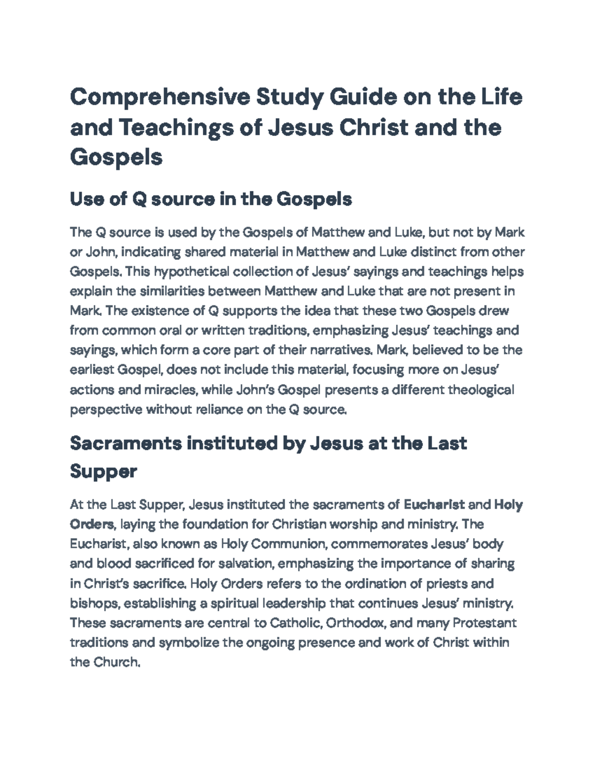 Comprehensive Study Guide on Jesus Christ and the Gospels (THEO 101 ...