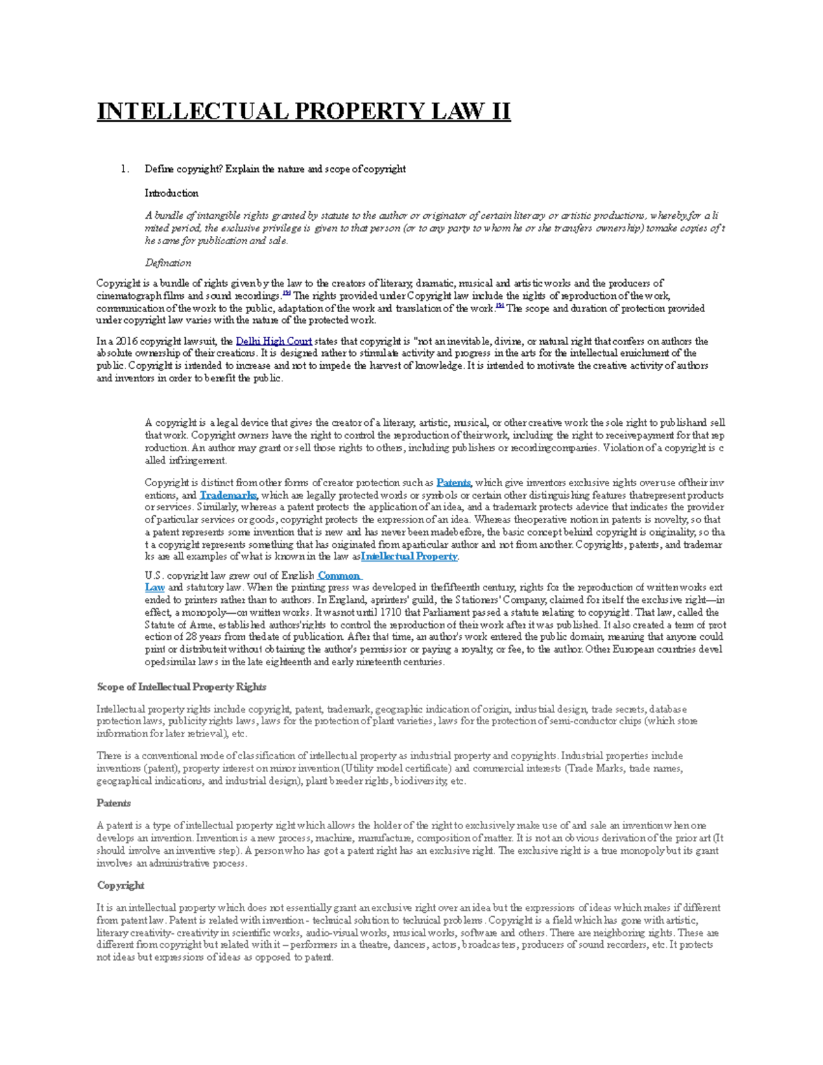 Intellectual Property Law II (IPR II): Overview of Copyright and ...
