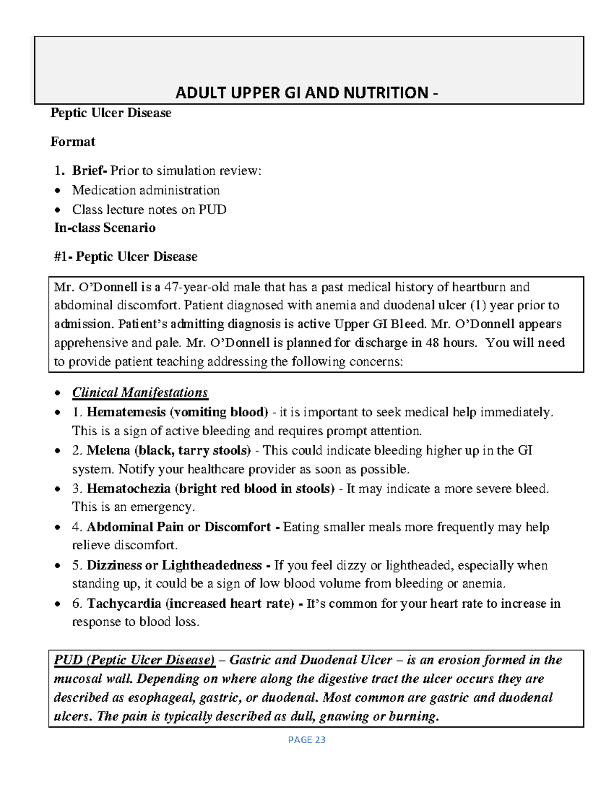 ADULT UPPER GI NUTRITION: PUD Case Study & Patient Care Notes - Studocu
