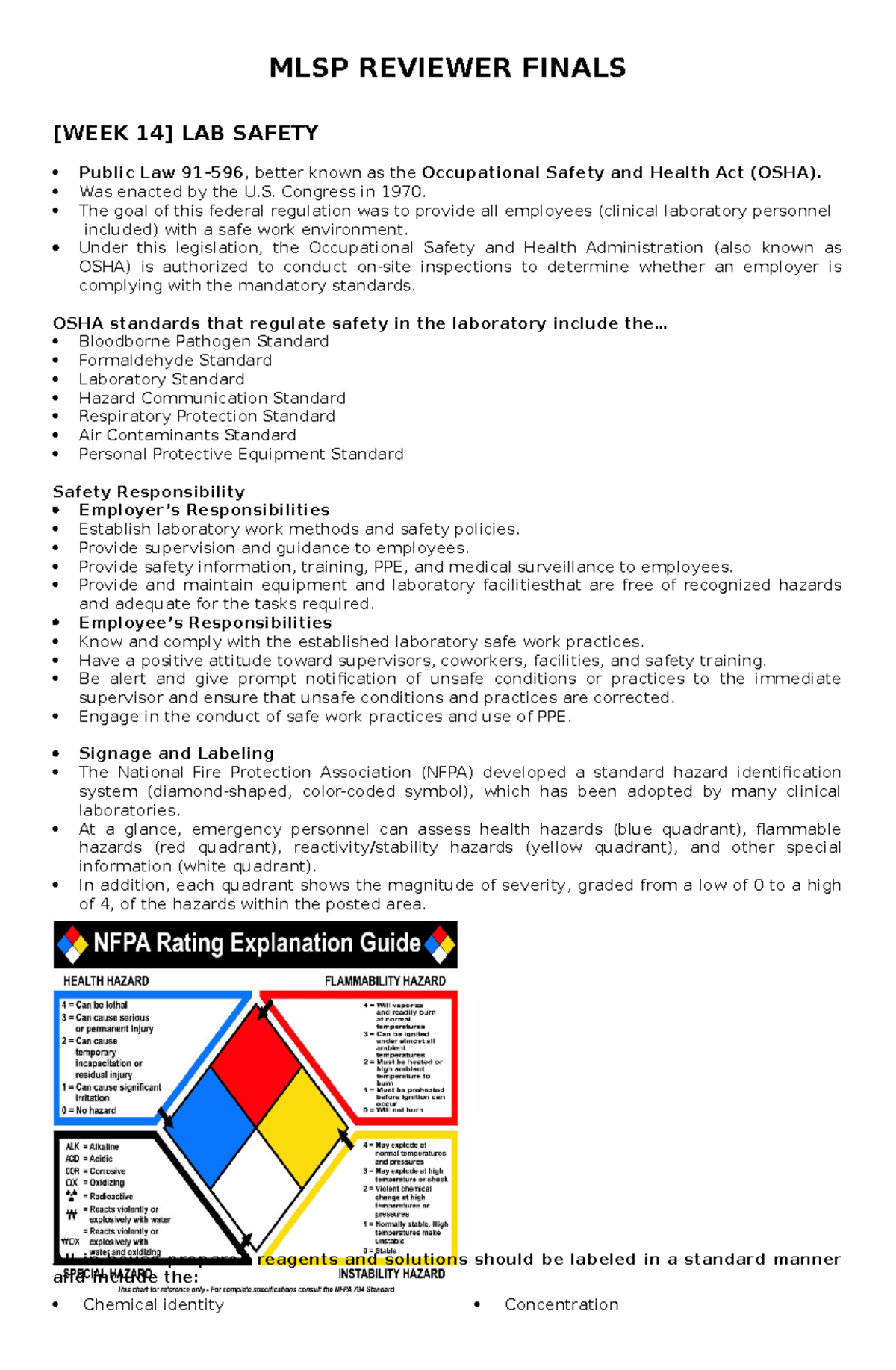 MLSP 111 - Finals Reviewer on Lab Safety and Biosafety Protocols - Studocu