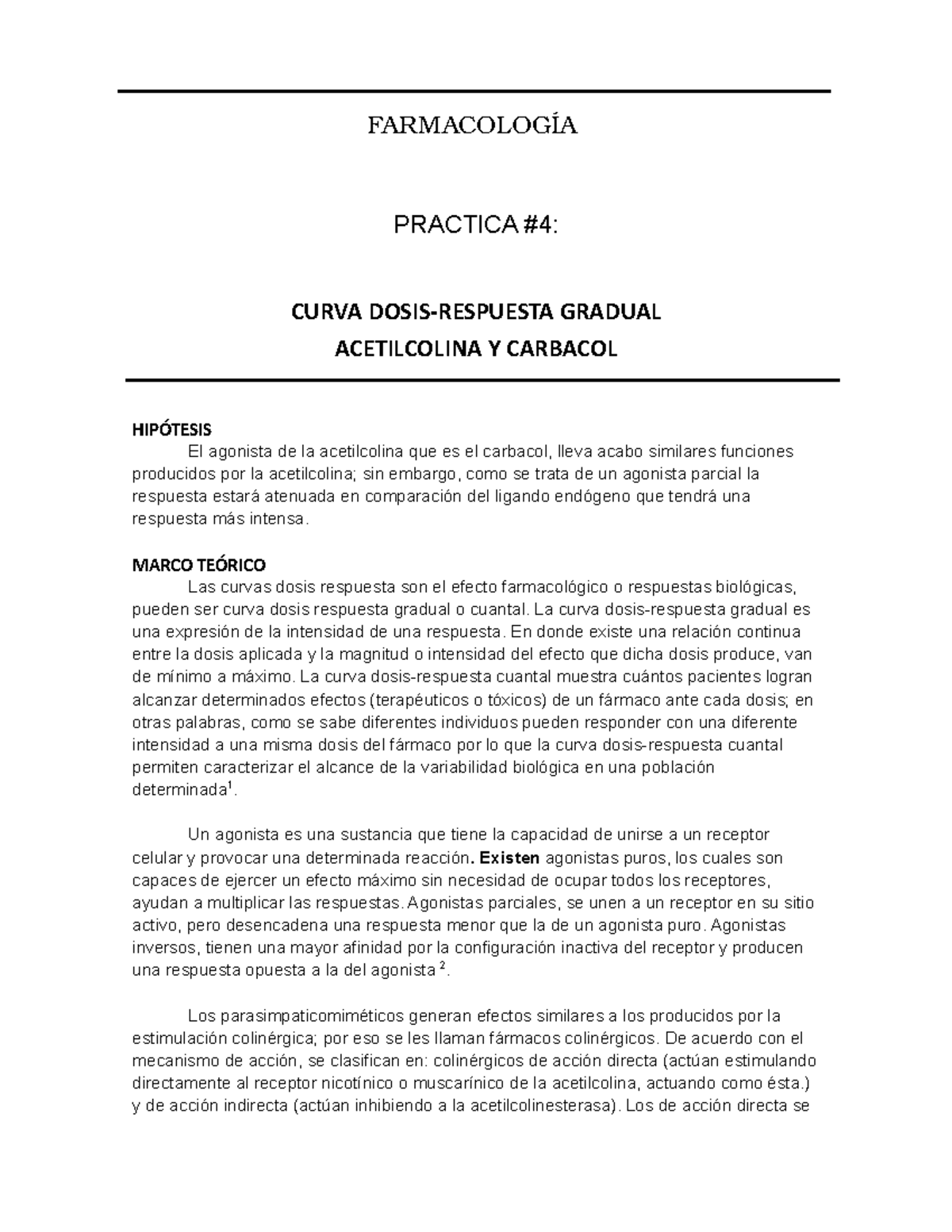 Práctica 4: Análisis de la Curva Dosis-Respuesta de Acetilcolina y ...