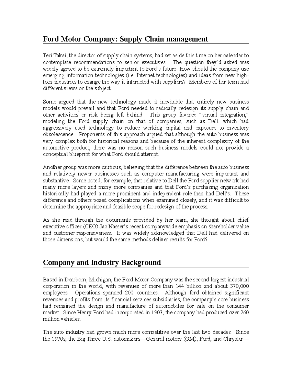 Ford Motor Company: Strategic Supply Chain Management Insights - Studocu