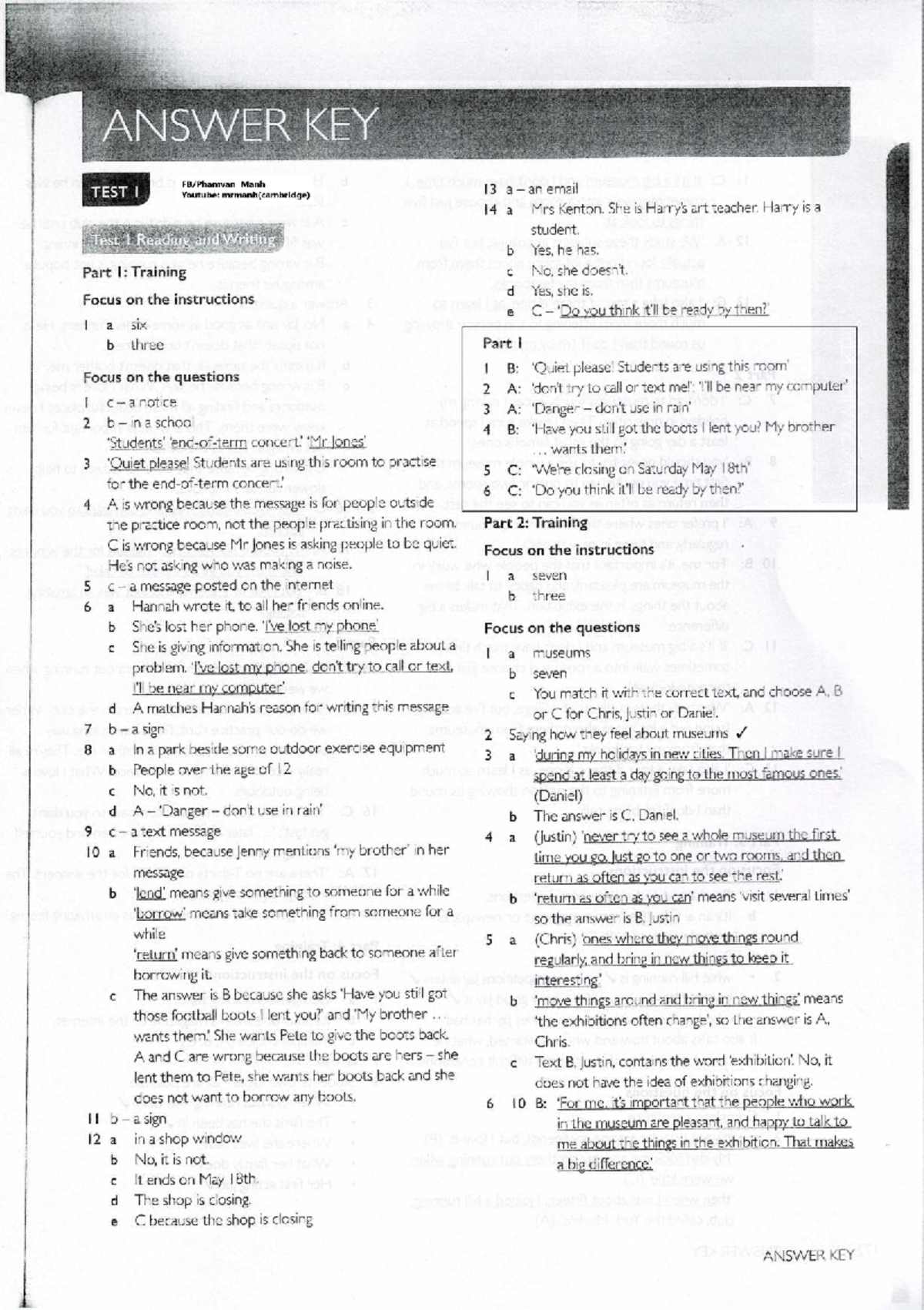 ANSWER KEY: Practice Tests Plus A2 with Key (117-137) - Studocu