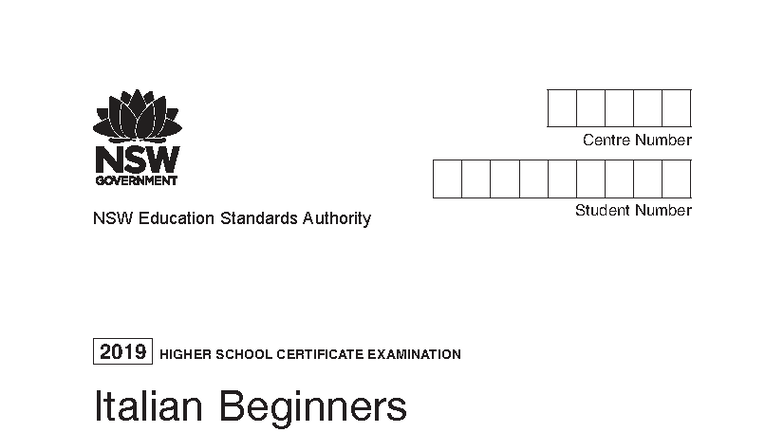 2019 HSC Italian Beginners Exam Paper - Studocu