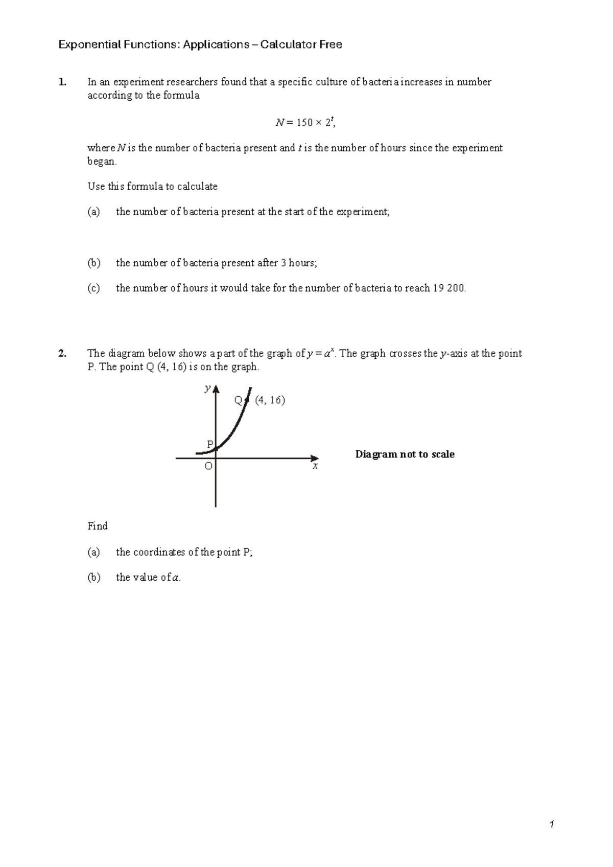 Calculator Free Exponential Functions Questions and Solutions - Studocu