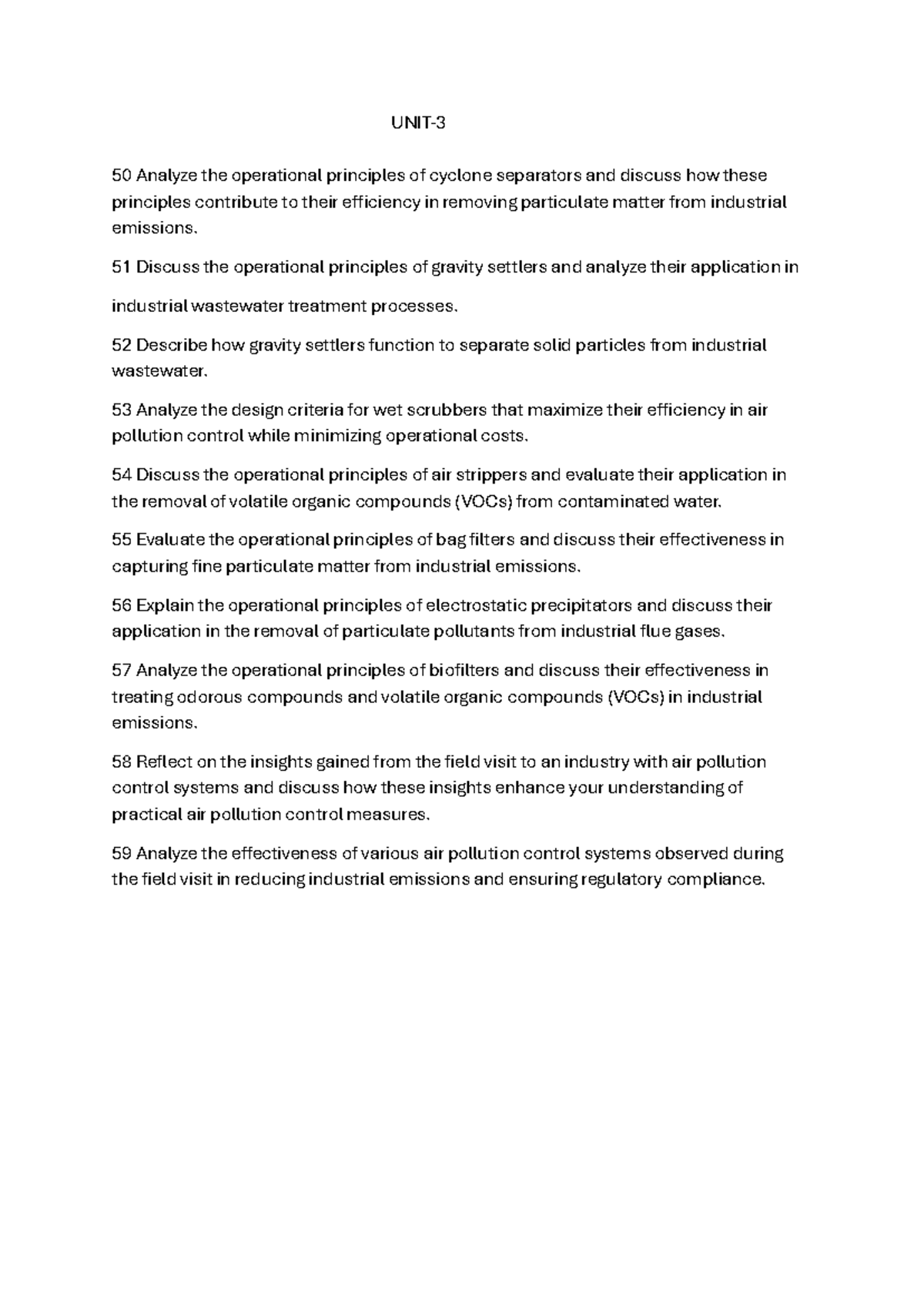 UNIT 3 - Air Pollution Control Systems: Principles & Applications - Studocu