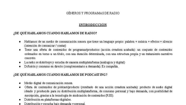 Géneros y Programas de Radio: Análisis y Estructura (CÓDIGO: Y ...