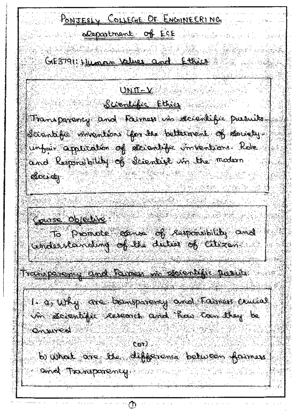 HVE GE3791: Unit 5 - Handwritten Notes on Scientific Ethics and ...