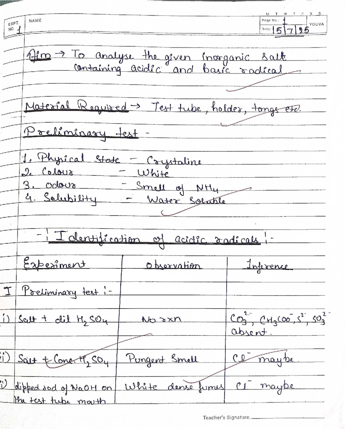 Inorganic Chemistry Practicals: Analysis of Acidic & Basic Radicals ...