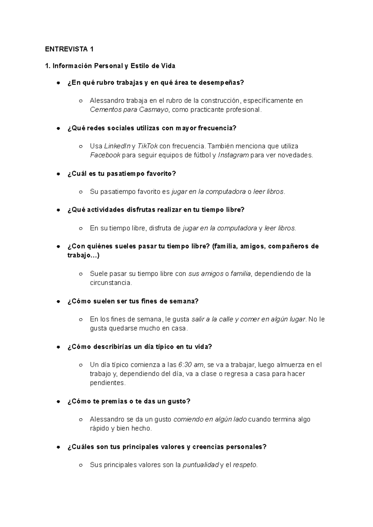 Entrevistas sobre Estilo de Vida y Preferencias Gastronómicas - MAMO ...